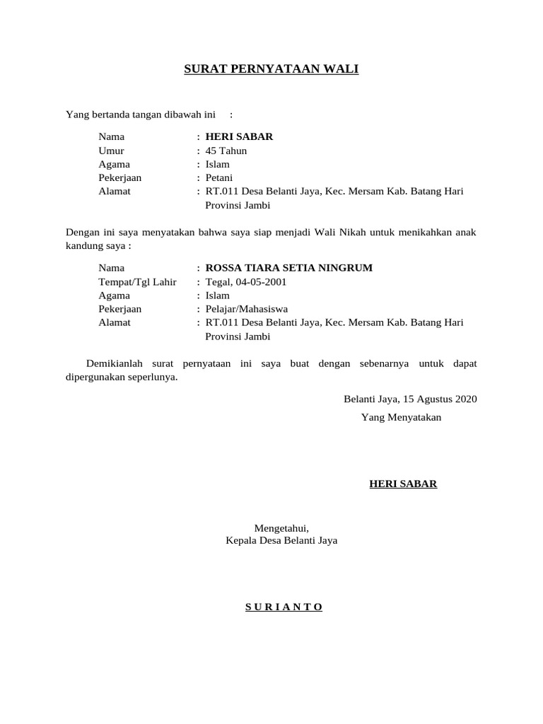 Surat Pernyataan Wali | PDF