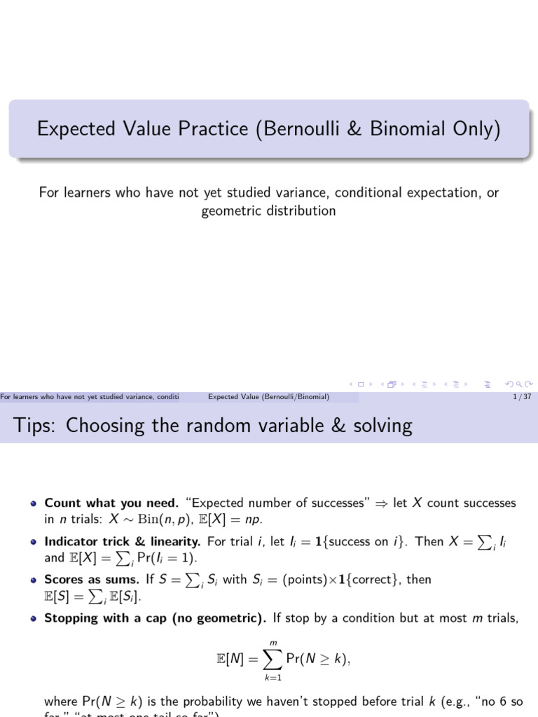 Probability Exercises Bernoulli and Binomial Distribution Expectation | PDF | Probability ...