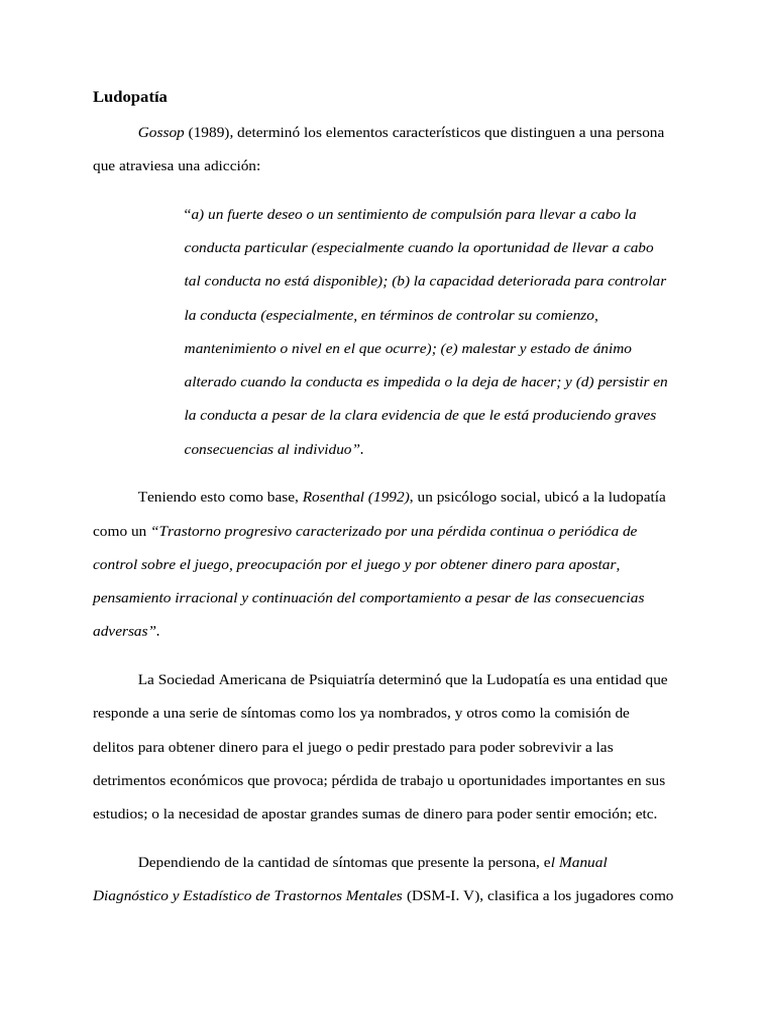Características de la Ludopatía | PDF | Problemas de juego | Trastorno ...