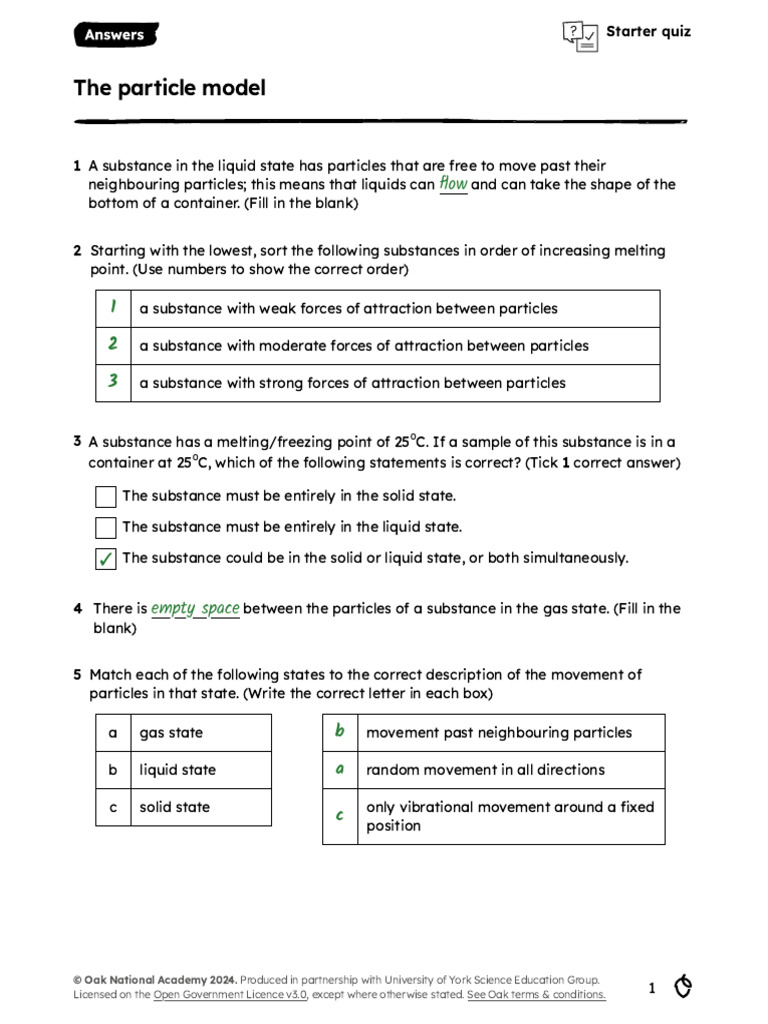 Particle Model Quiz for Science Students | PDF | Liquids | Water