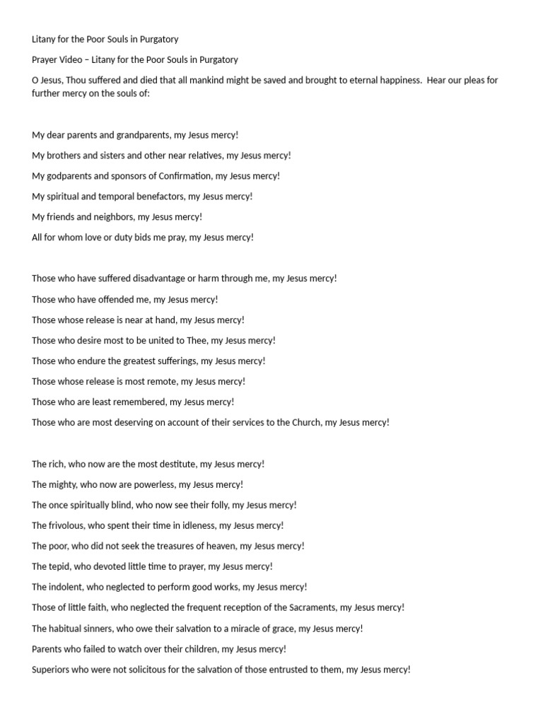 Litany for Poor Souls in Purgatory | PDF | Jesus | Purgatory