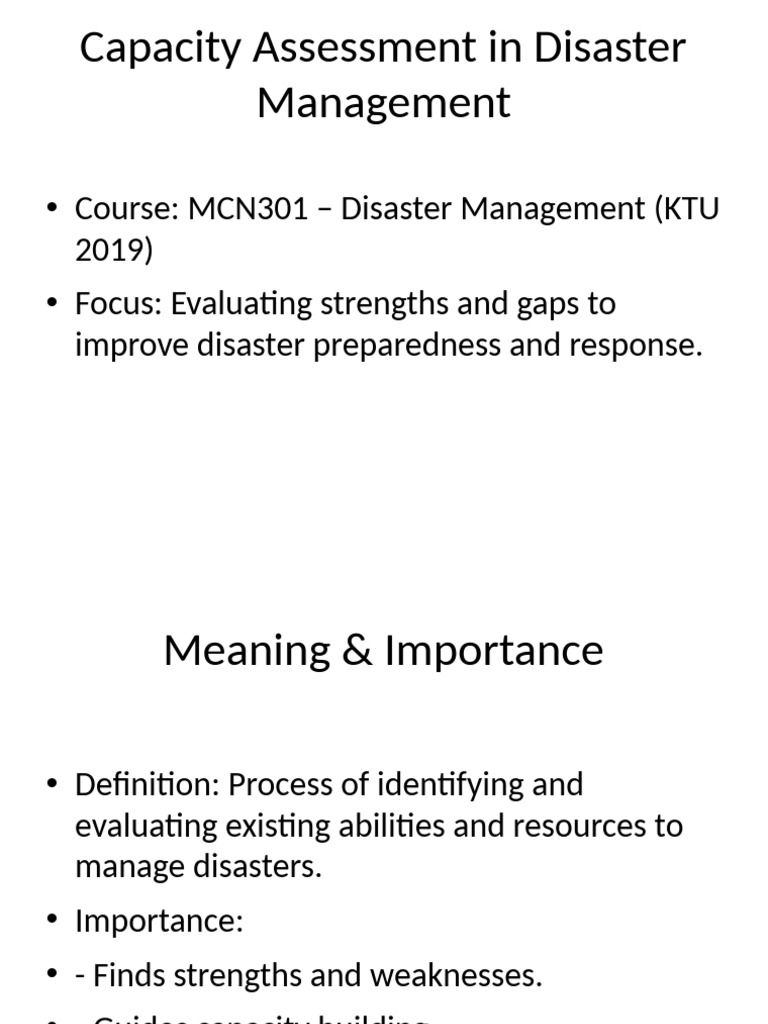 Capacity Assessment in Disaster Management | PDF