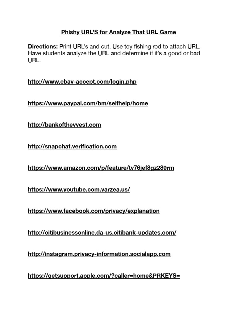 Analyze Good vs Bad URLs Game | PDF