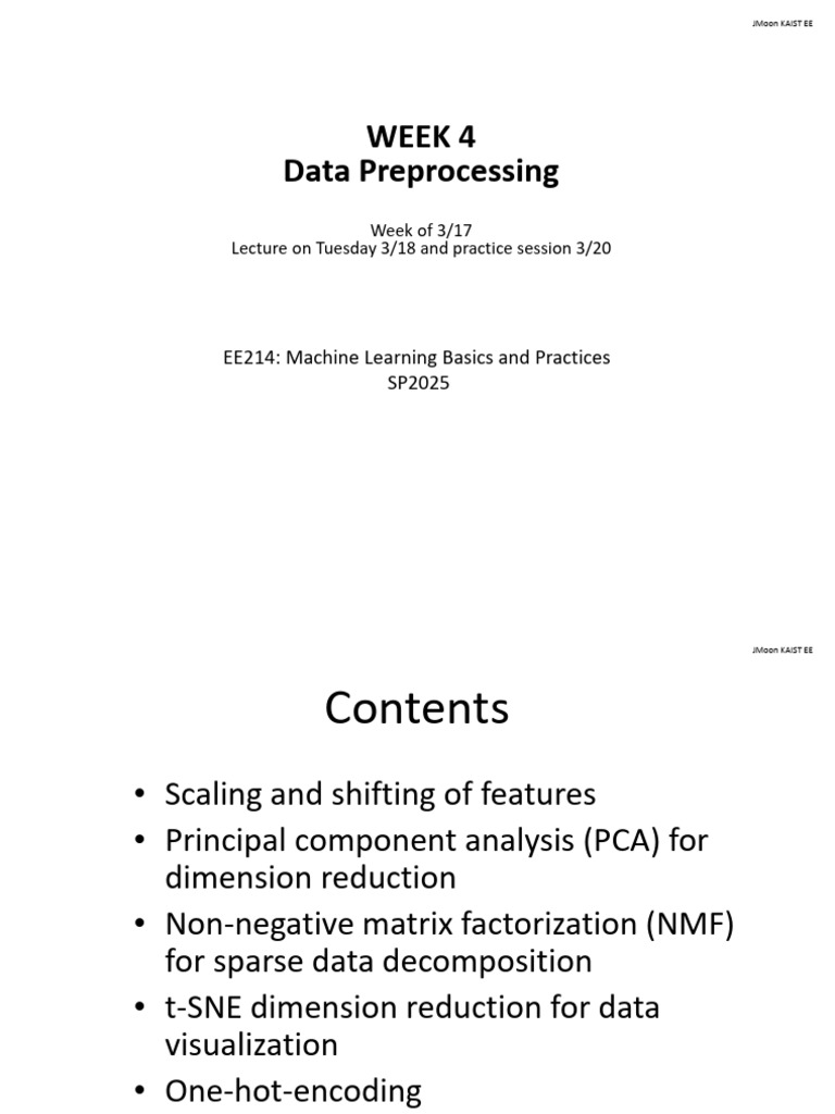 Week 4 Data Preprocessing | PDF | Eigenvalues And Eigenvectors | Principal Component Analysis