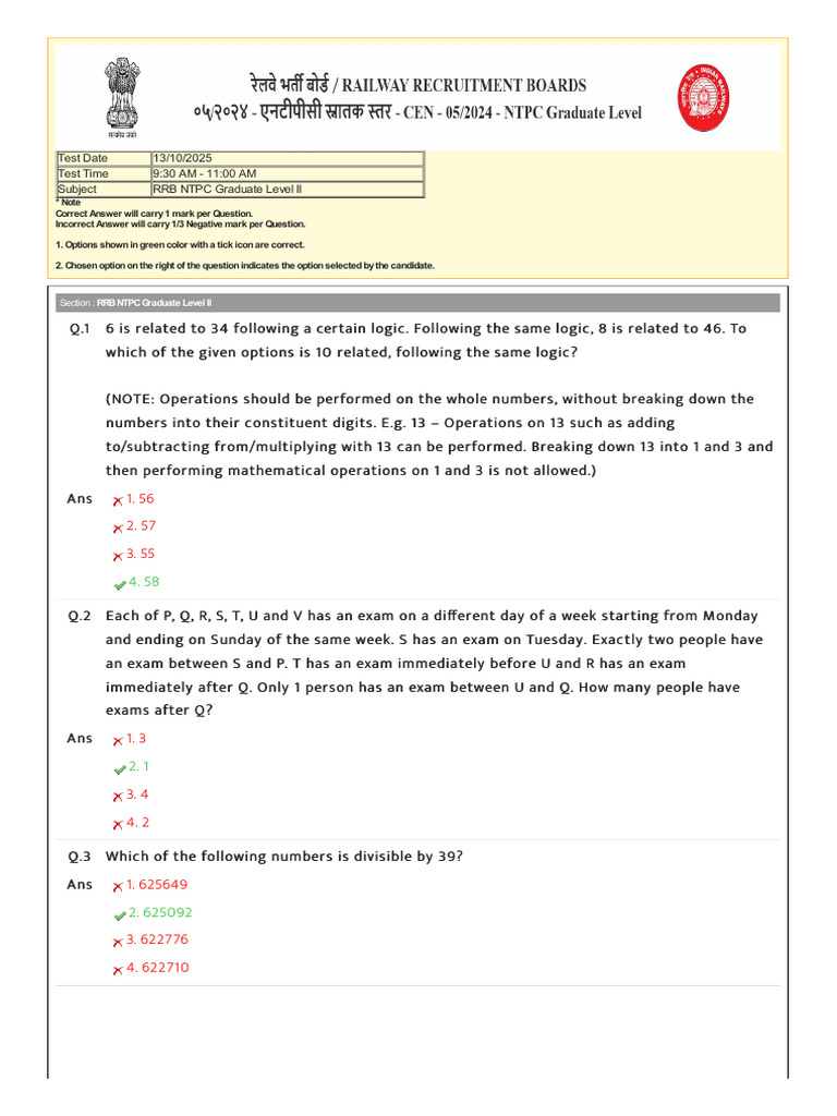English RRB NTPC CBT 2 Graduate Answer Key Compilation by RankMitra | PDF