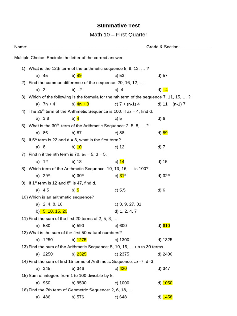 Geometric Sequence Test Questions | PDF | Mathematical Objects | Numbers