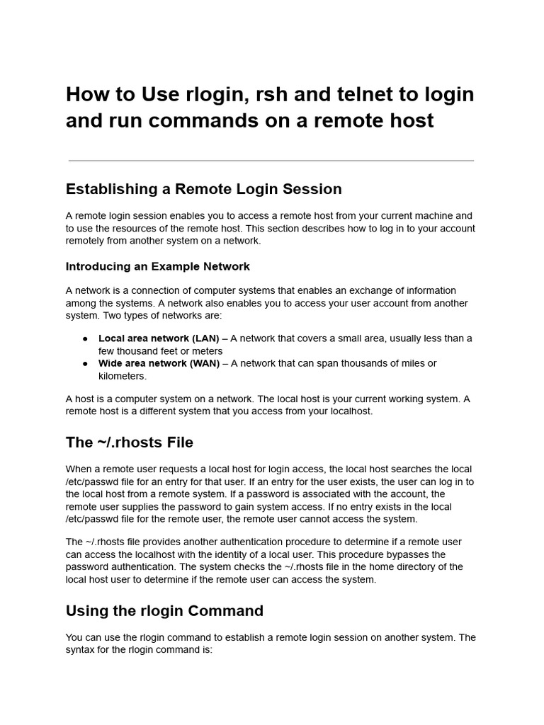 How To Use Rlogin, RSH and Telnet To Login and Run Commands On A Remote ...