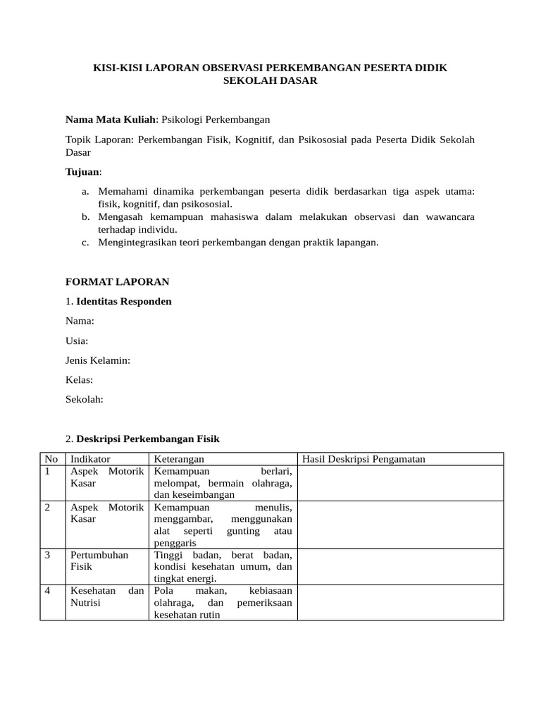 Format Laporan Uas Perkembangan Peserta Didik | PDF