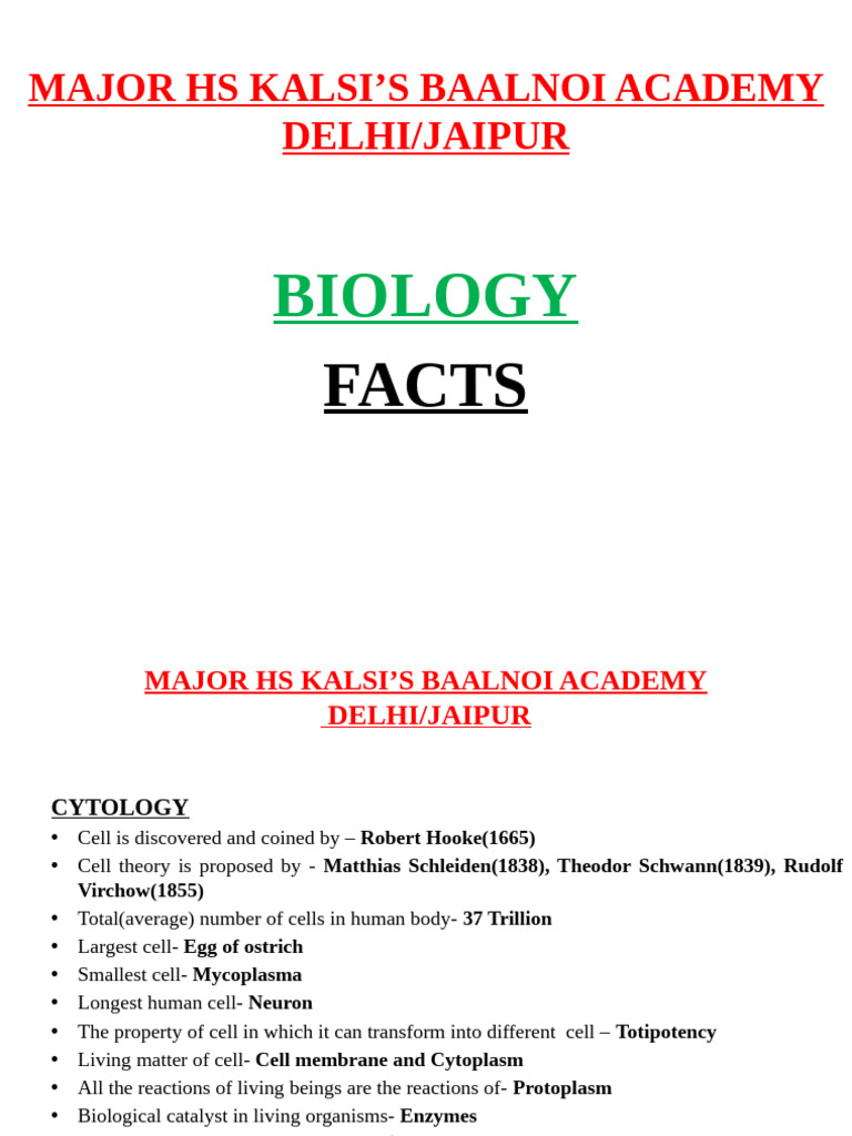 Biology Facts | PDF | Cell (Biology) | Plants