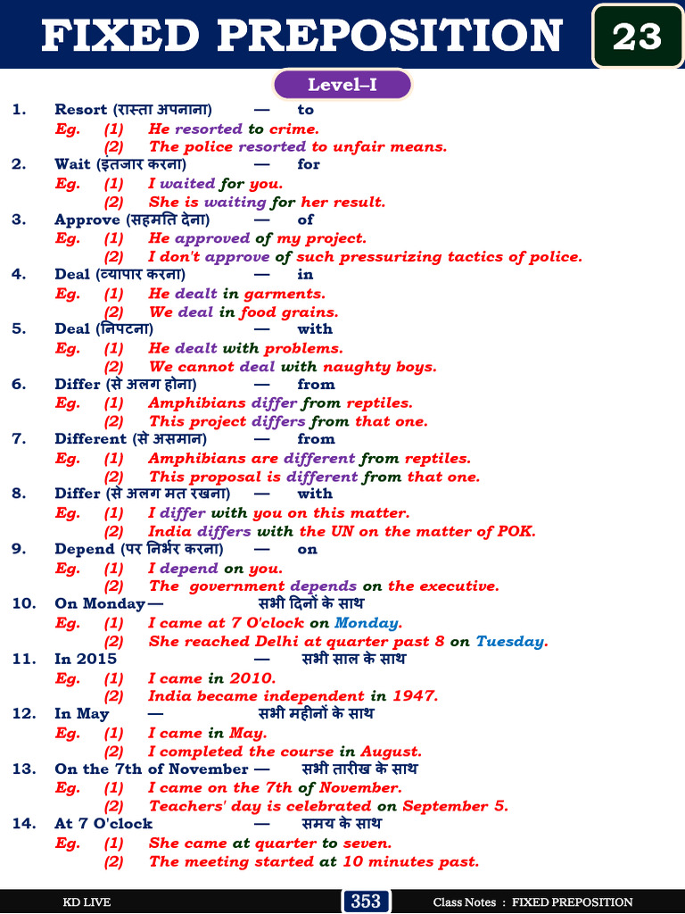Fixed Prepositions Guide with Examples | PDF | Workweek And Weekend