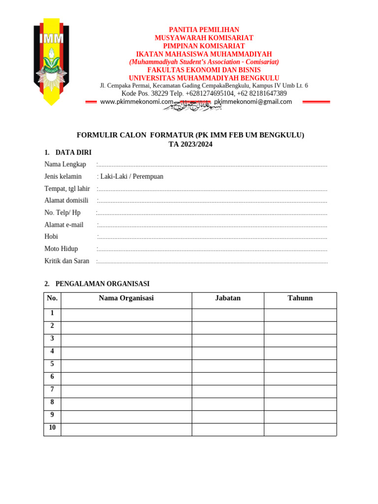 Formulir Calon Formatur PK Feb Umb | PDF