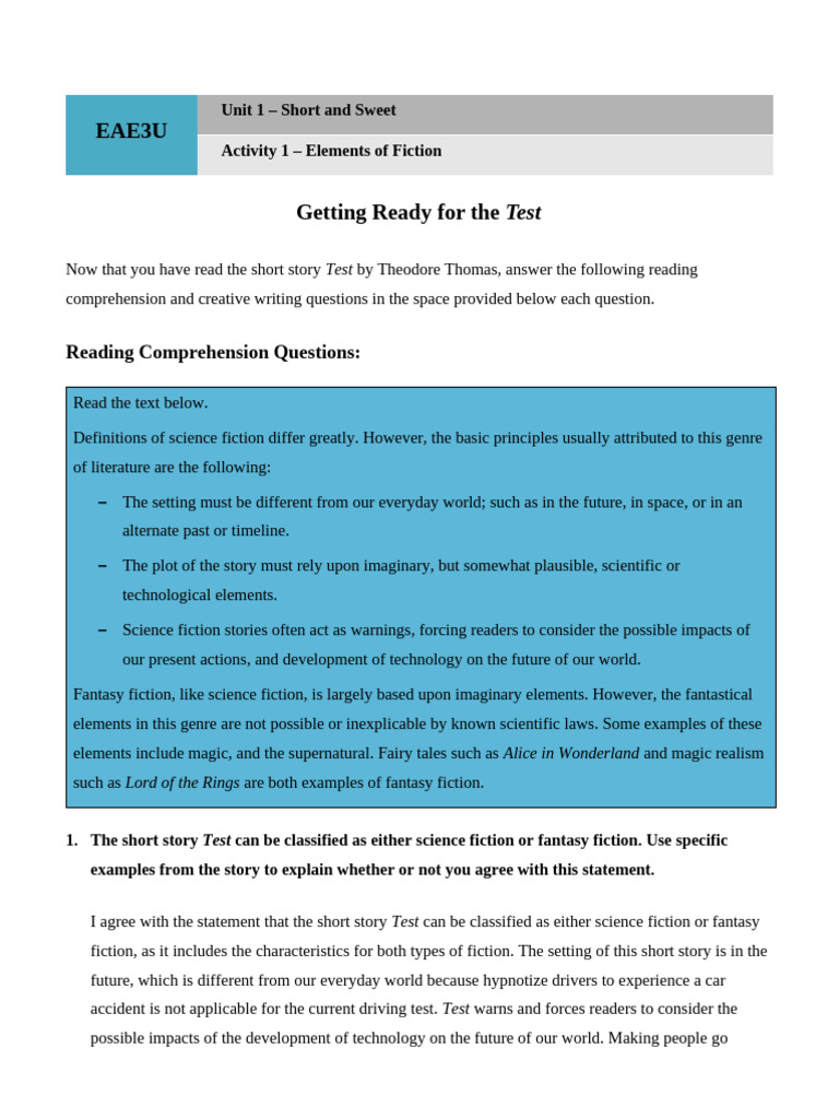 Task 1 - Short Story: Test | PDF | Fantasy