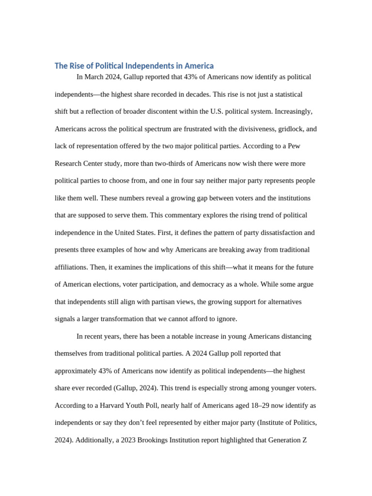 Commentary Paper - The Rise of Political Independents | PDF | Voter ...