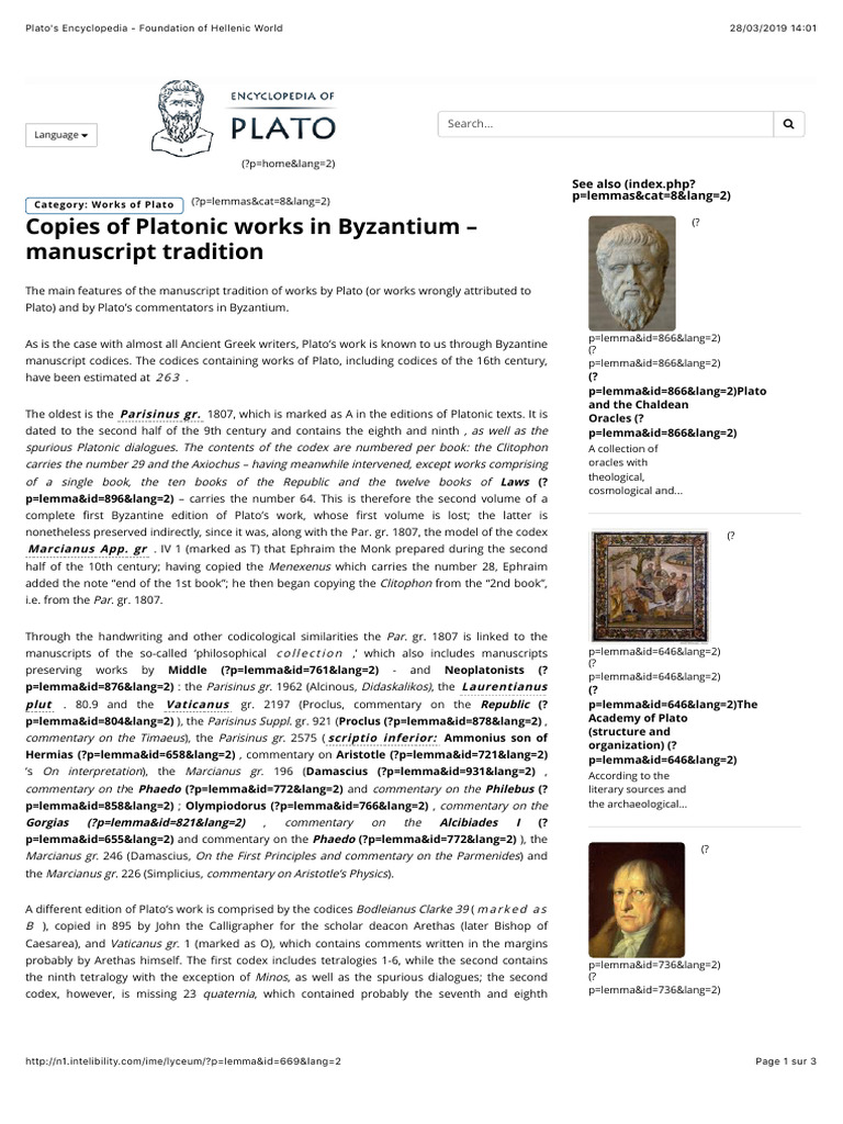 Plato's Encyclopedia - Foundation of Hellenic World | PDF | Plato ...