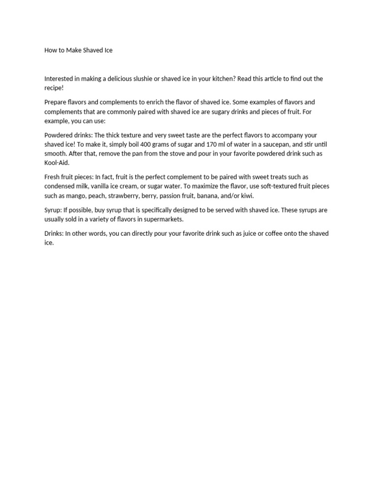 How to Make Shaved Ice | PDF