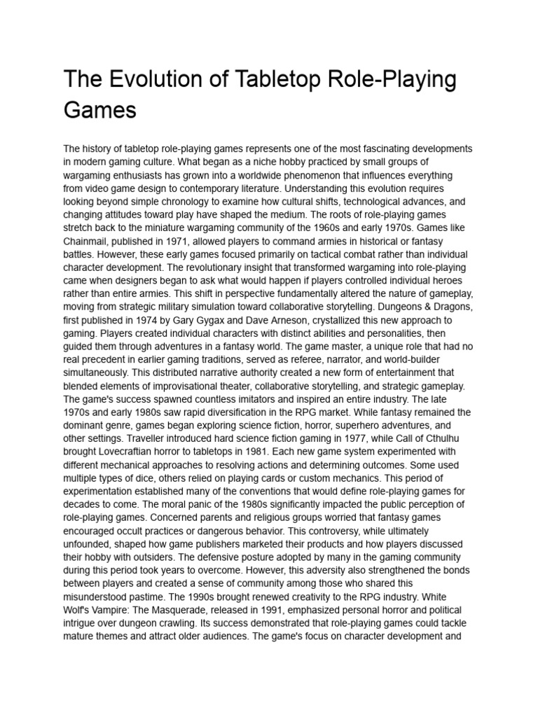 The Evolution of Tabletop Role-Playing Games | PDF | Role Playing Games ...