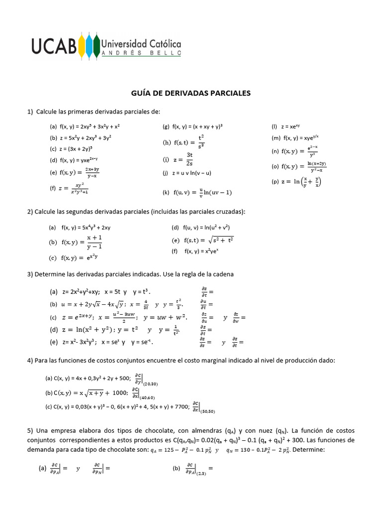 Guía Completa de Derivadas Parciales en Cálculo | PDF | Producto ...