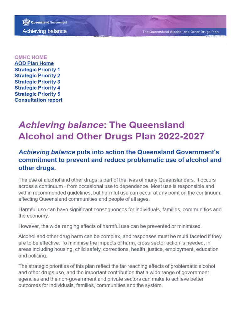 Achieving Balance - The Queensland Alcohol and Other Drugs Plan | PDF ...