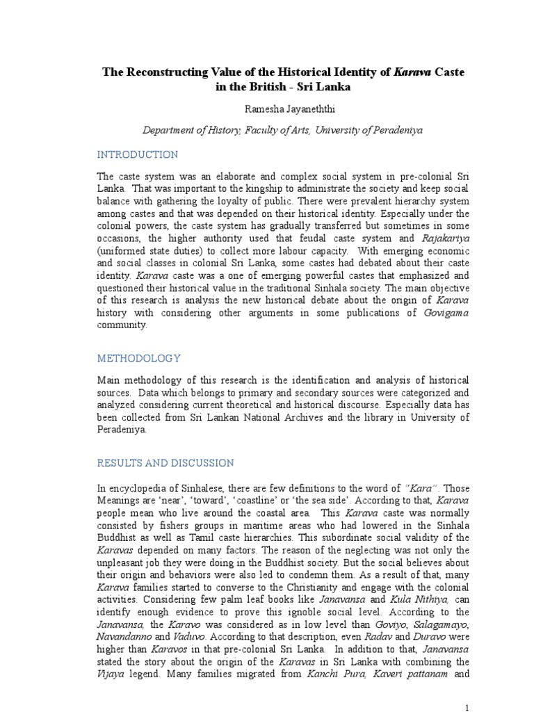 Historical Identity of Karava Caste | PDF | Sri Lanka | Caste