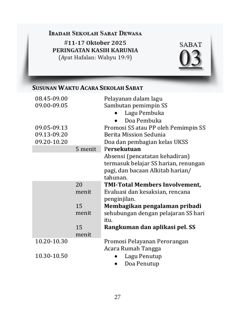 Penuntun Ibadah Sekolah Sabat 2025 | PDF