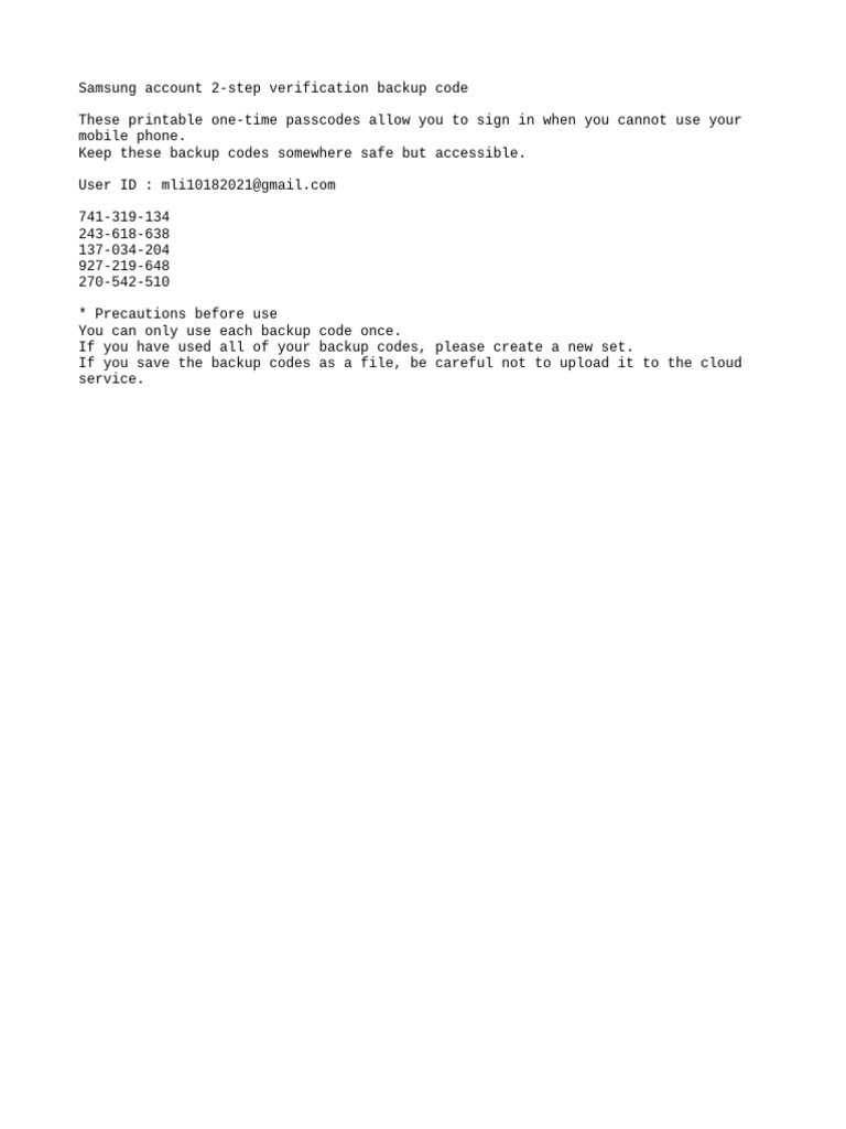 Samsung 2-Step Verification Backup Codes | PDF