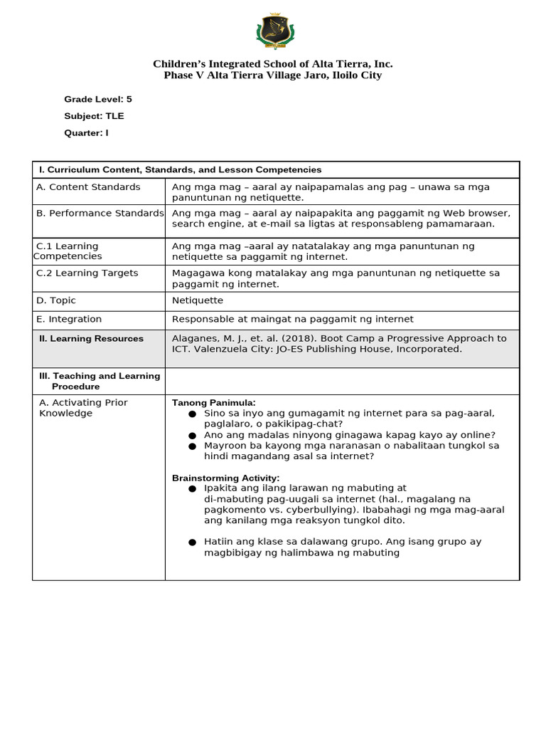 EPP 5 Learning Plan - Netiquette | PDF