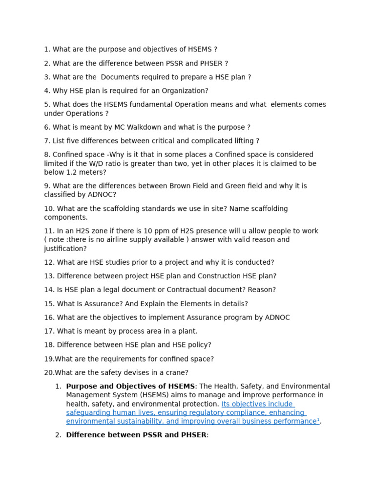 Questions For Adnoc Interview 1 | PDF | Safety | Occupational Safety ...