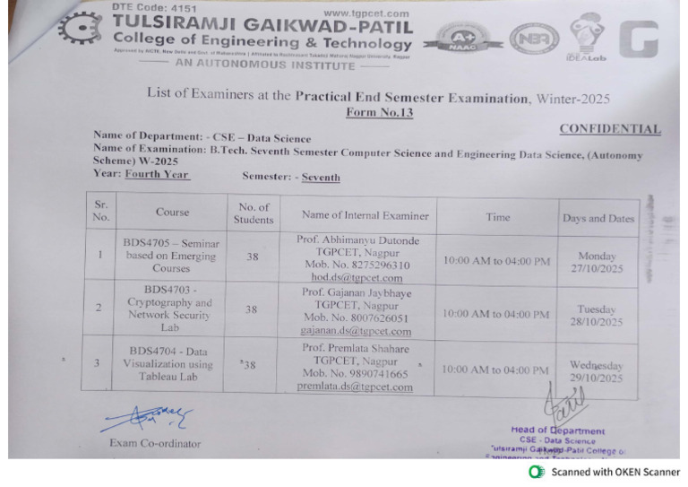 External Practical Time Table - 4 | PDF