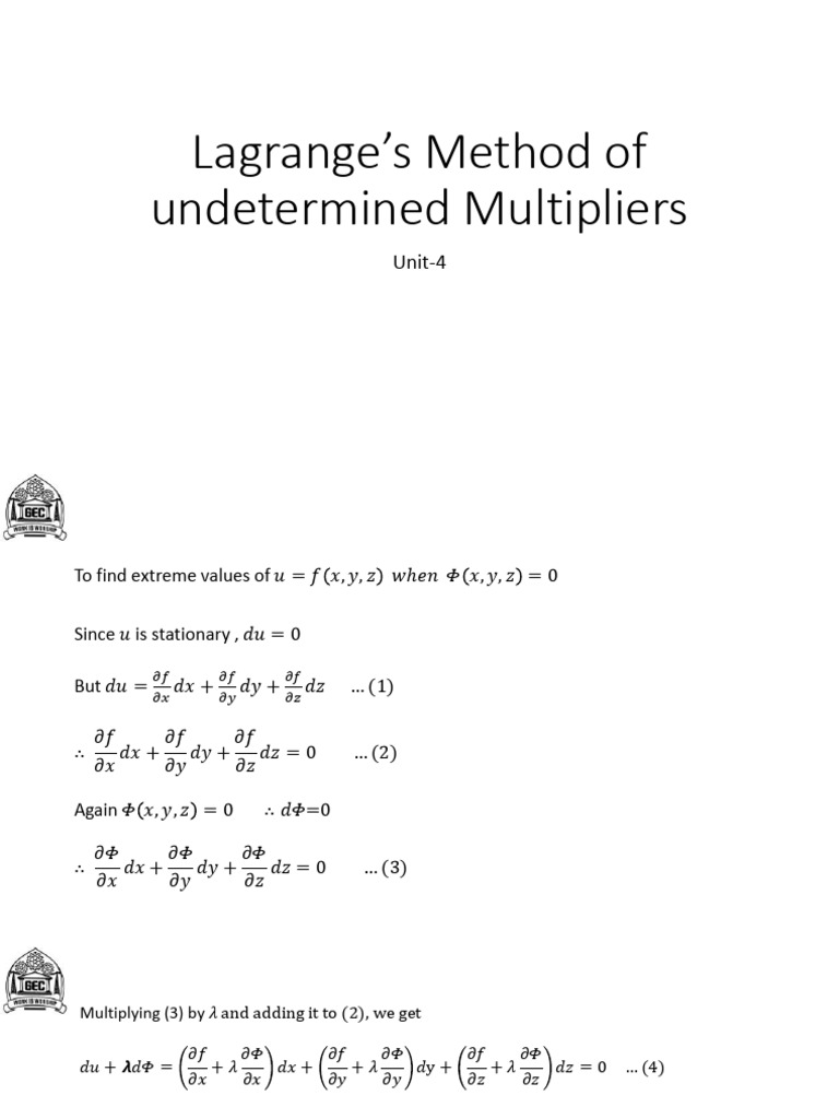Lagrange's Method of Undetermined Multipliers | PDF | Applied ...