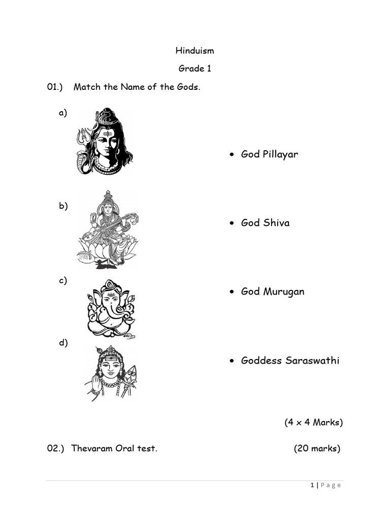 Hinduism Activities for Grade 1 Students | PDF