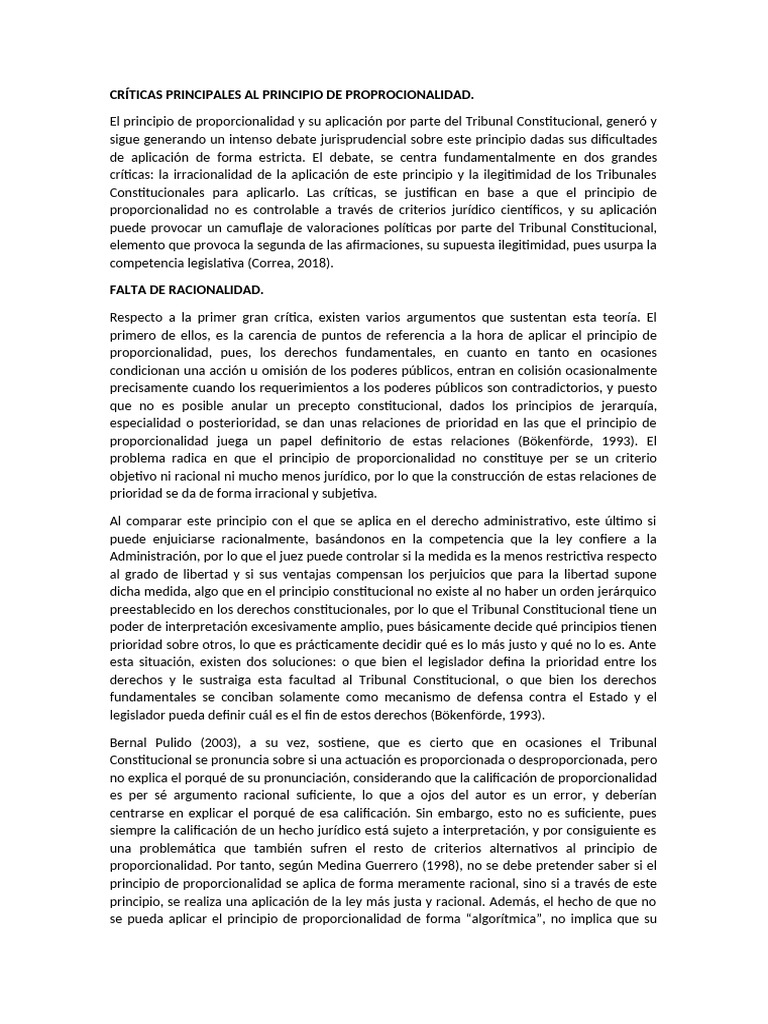 Críticas Al Principio de Proporcionalidad | PDF | Constitución ...