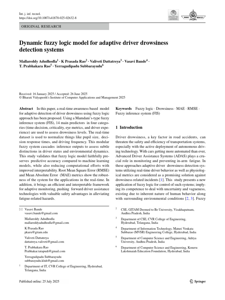 Dynamic Fuzzy Logic Model For Adaptive Driver Drowsiness Detection ...