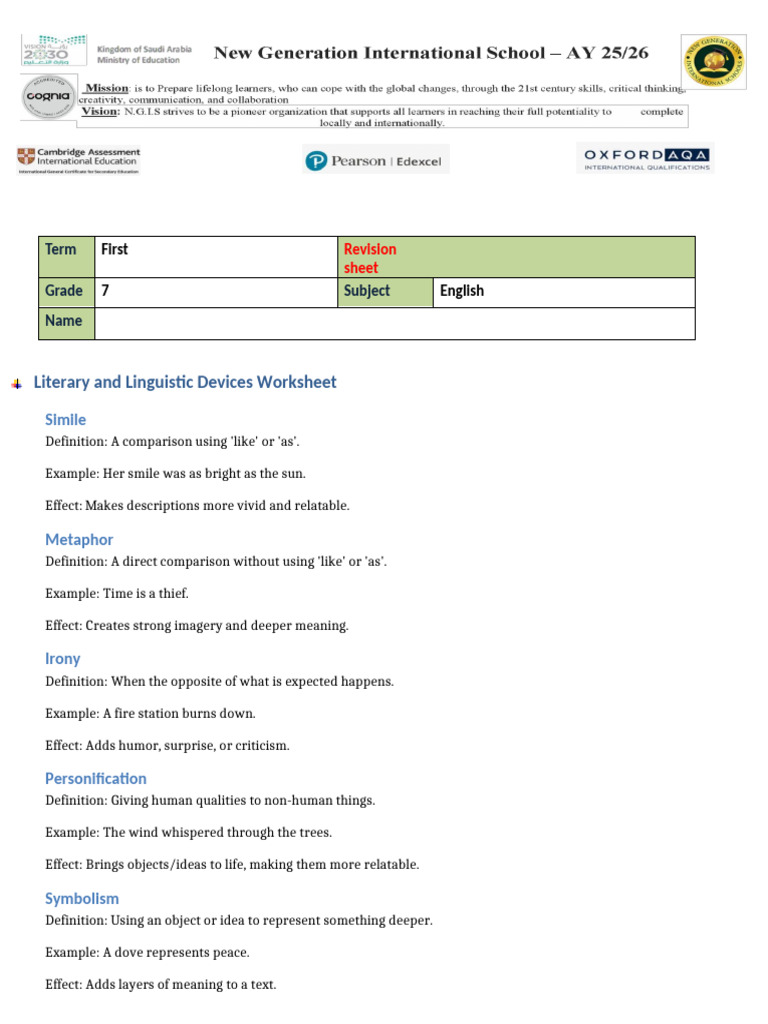 Literary Devices Worksheet | PDF | Poetry | Ellipsis