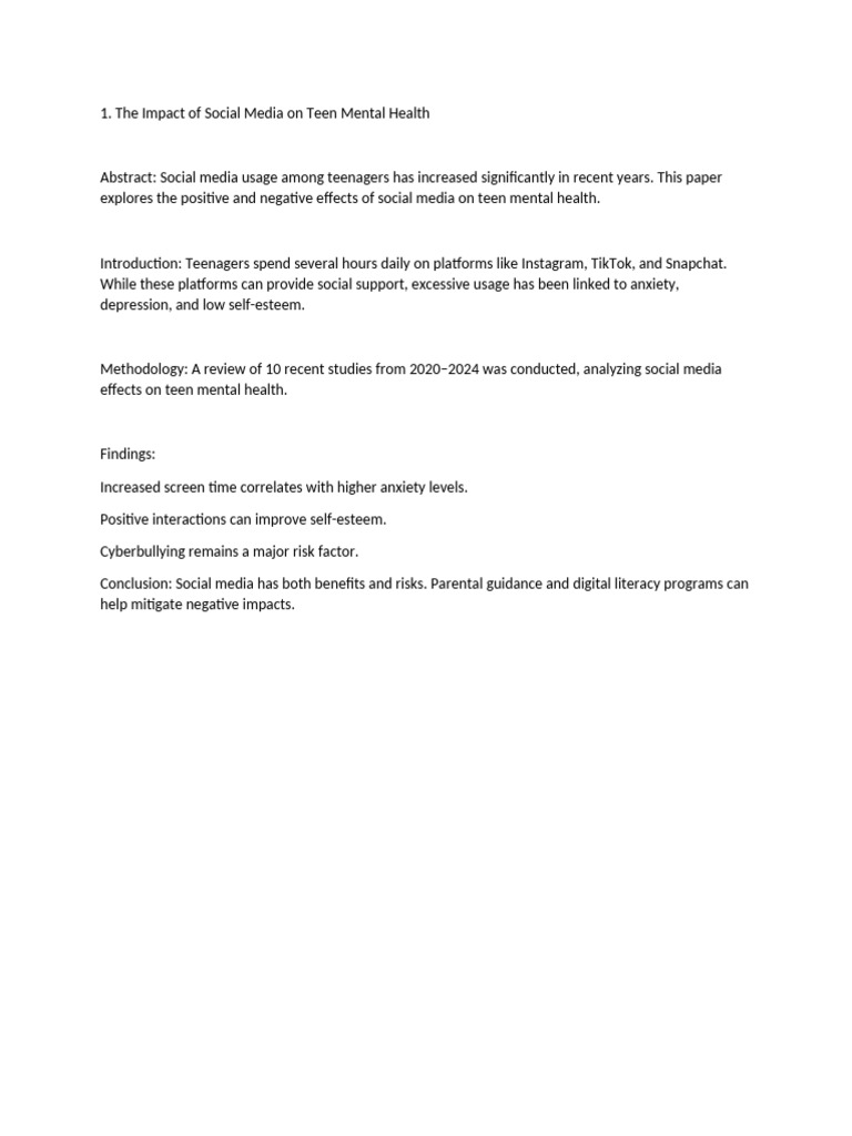 Social Media's Effects on Teen Mental Health | PDF