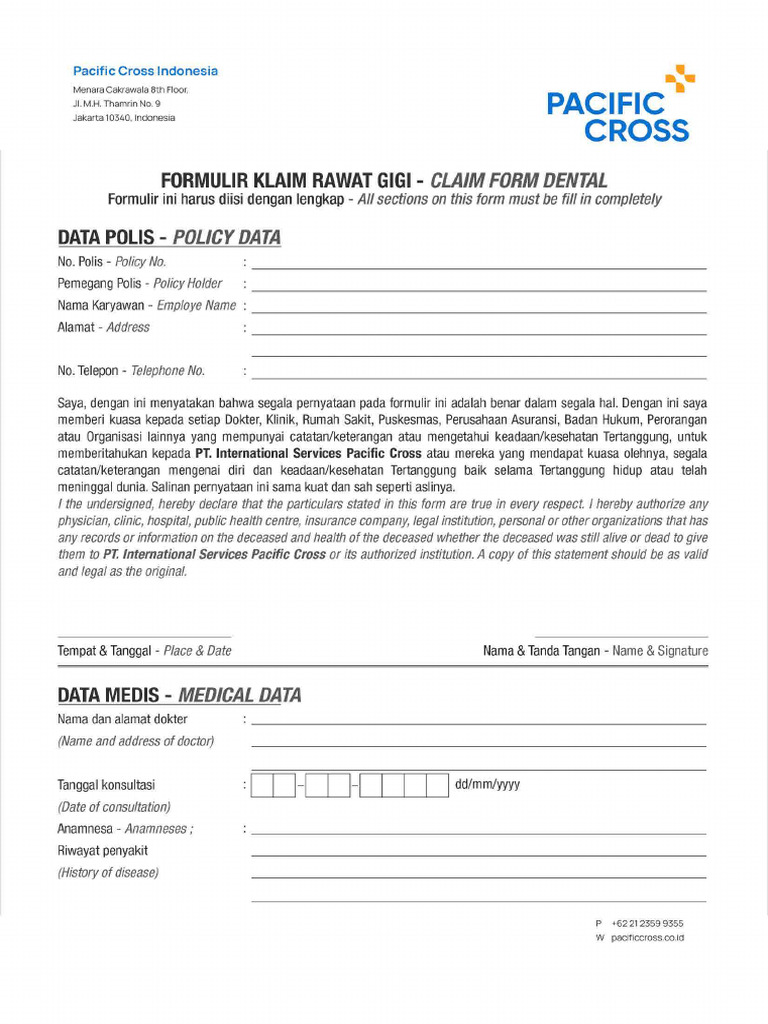 Form Gigi Pacific Cross | PDF