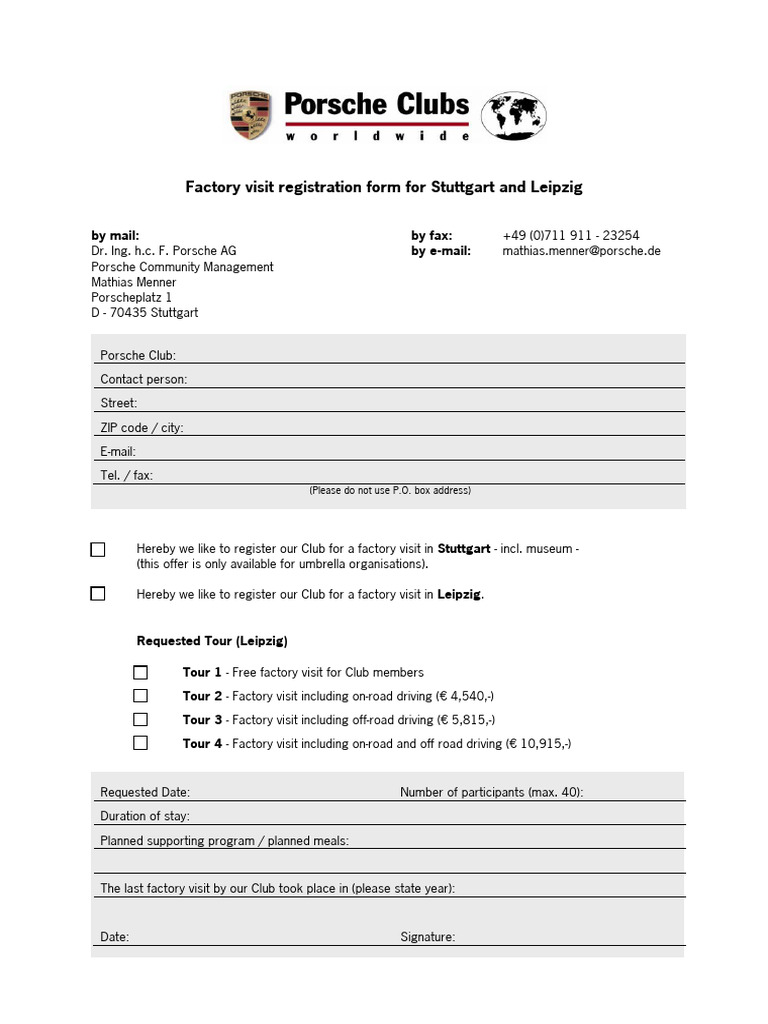 Factory Visit Registration Form | PDF