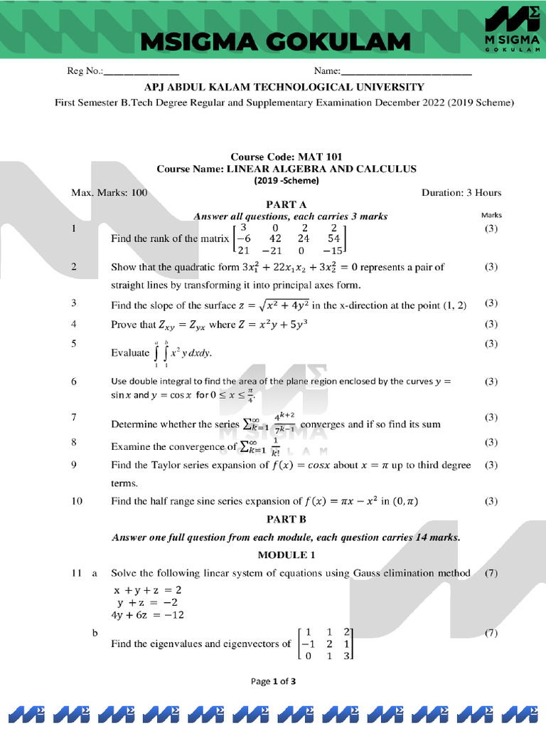 Mat101 QP | PDF