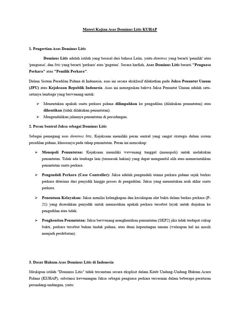 Asas Dominus Litis dalam KUHAP Indonesia | PDF