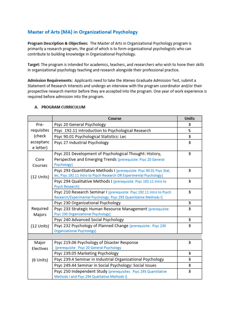 MA in Organizational Psychology Program | PDF | Psychology | Industrial ...