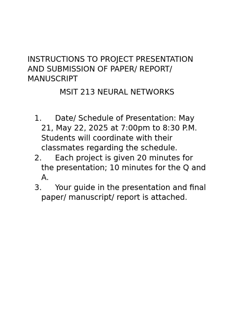 Instructions To Project Presentation and Submission of Paper | PDF