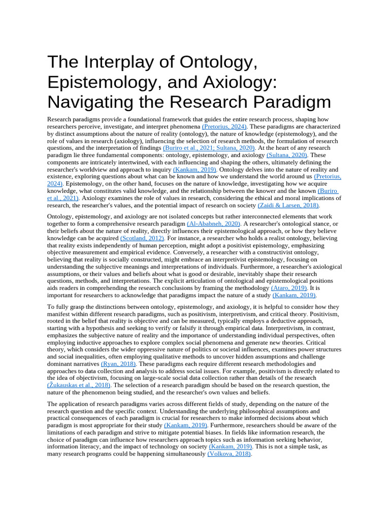 The Interplay of Ontology Epistemology and Axiology Navigating The ...