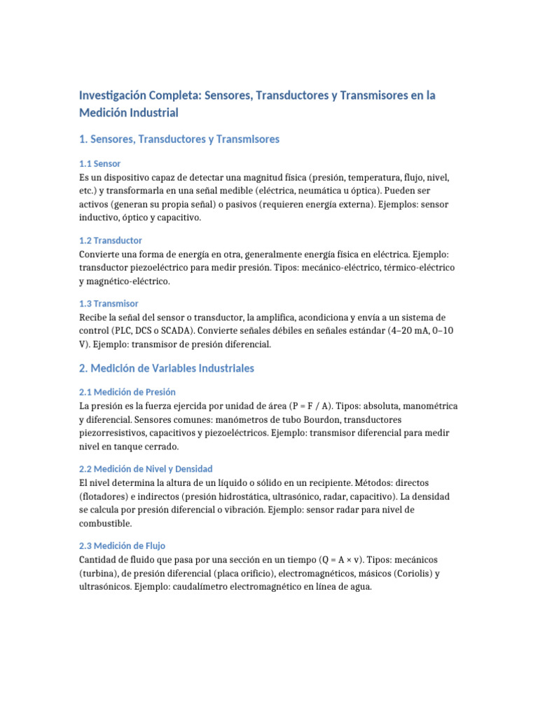Investigacion Sensores Transductores Transmisores | PDF | Sensor | Par ...