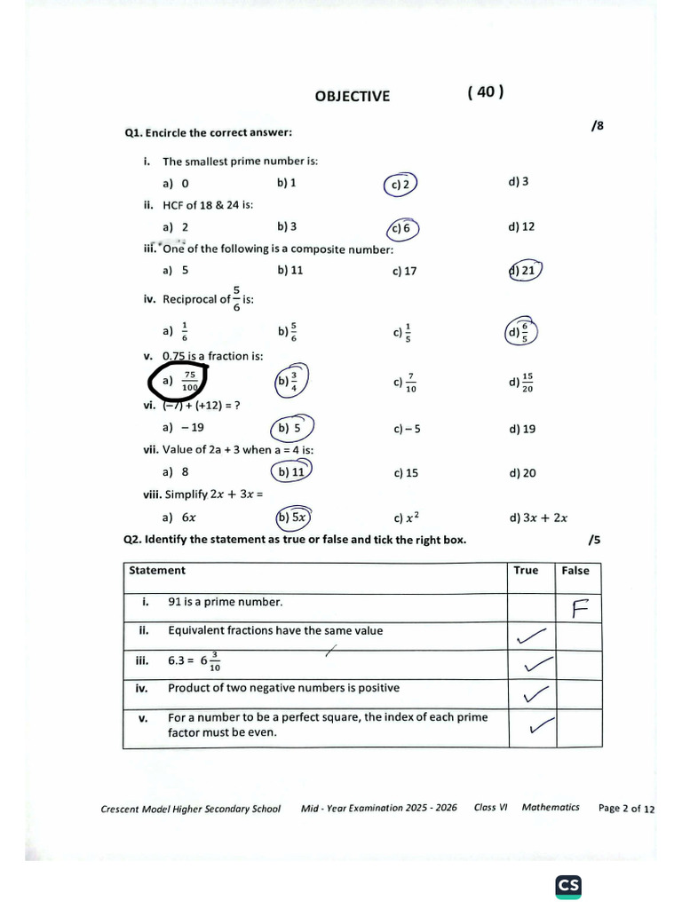 Math Paper Key | PDF