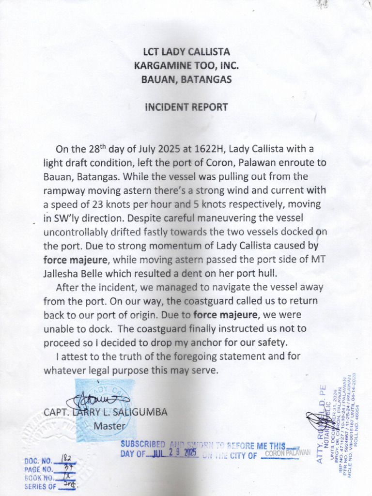 Incident Report Coron | PDF