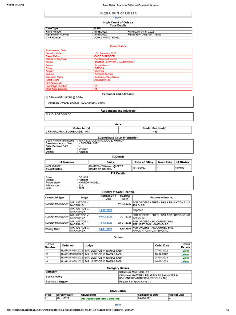 Case Status - Search by Petitioners - Respondents Name | PDF | Bail ...