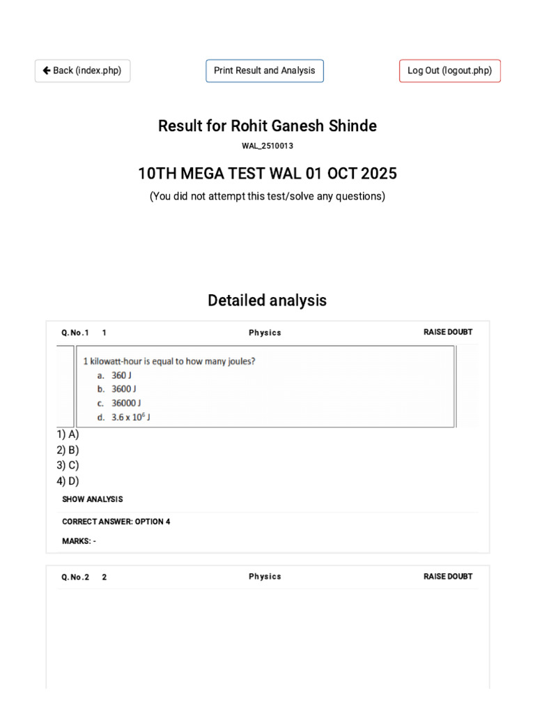 Your Result - Edofox Online Mock Tests For IIT-JEE, NEET, AIIMS, CET ...