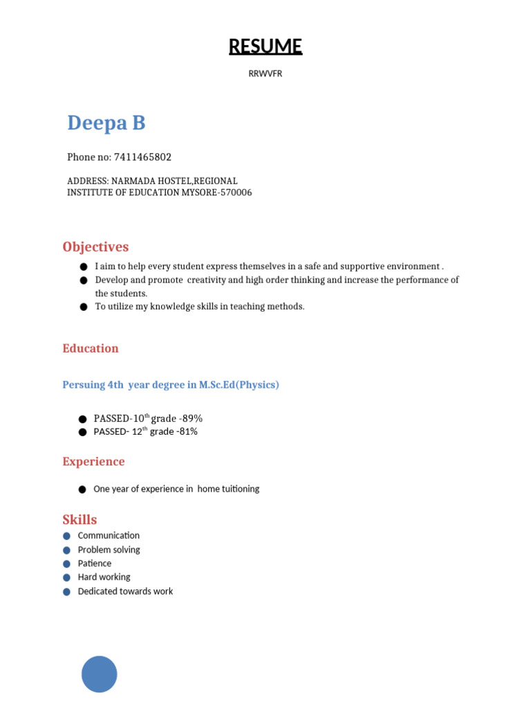 Physics Educator Resume - Deepa B | PDF