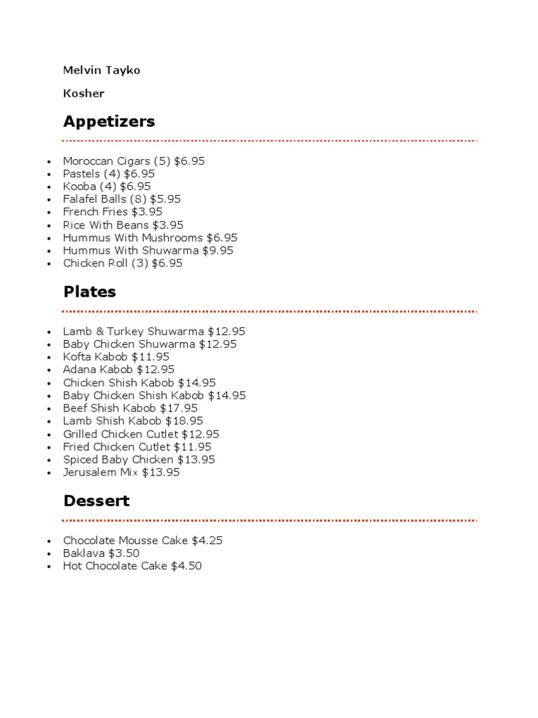 Kosher & Halal Menu: Appetizers to Desserts | PDF | Cooking, Food & Wine