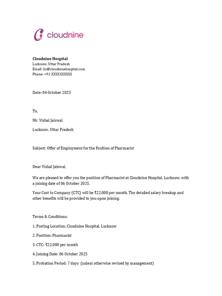 Offer Letter With HR Stamp | PDF