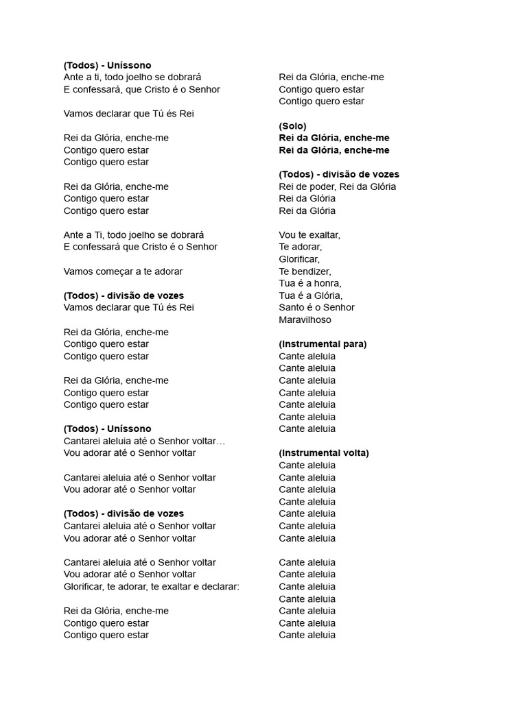Letra do Coral "Rei da Glória" | PDF